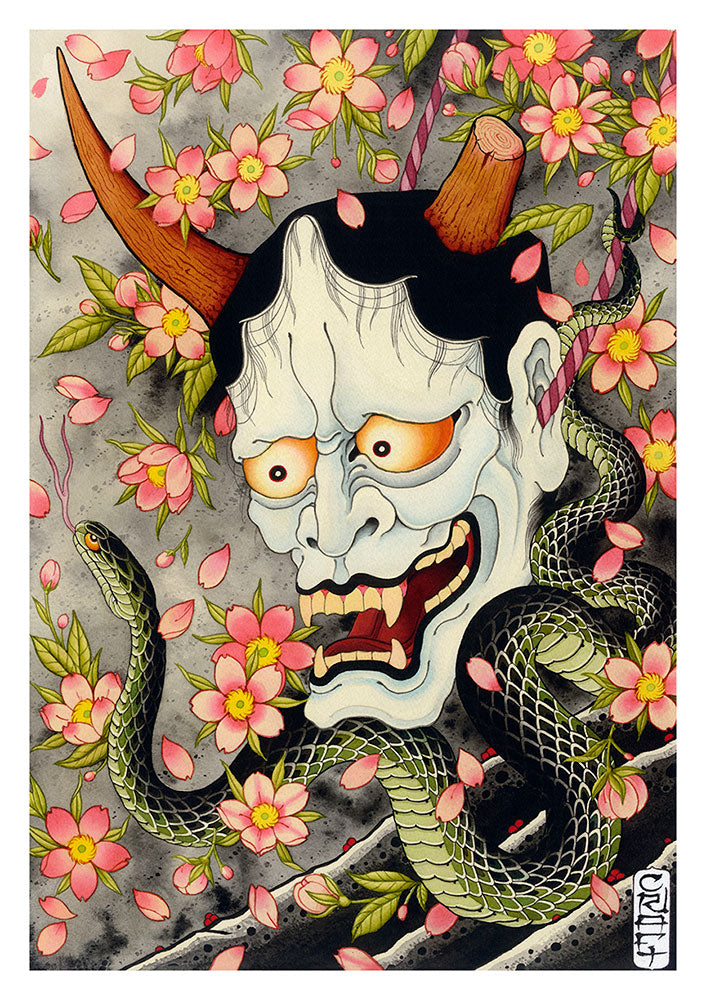 Hannya & Snake Giclée Print by Chris Raft – Kings Avenue Collective